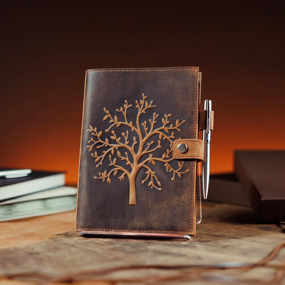 Refillable Leather Journal Lined Notebook - Embossed Tree of Life ...