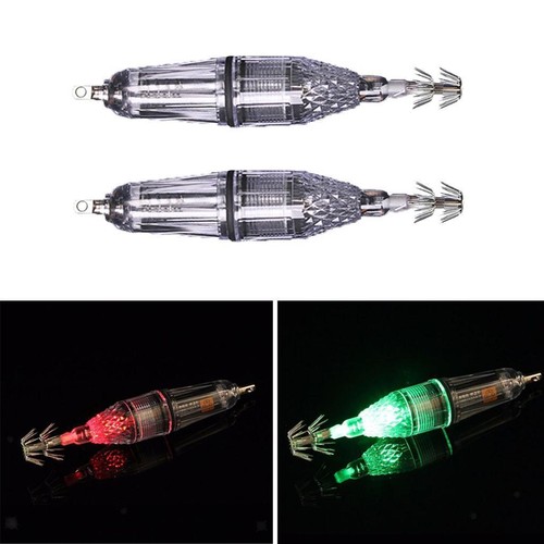 2x LED Squid Jig Hook Underwater Night Fishing Lure Light Glow In Dark ...