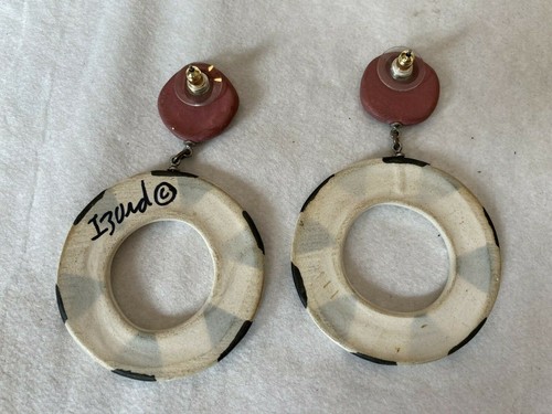 Vintage 80s Izwin Chicago ceramic dangle earrings New Wave circular ...