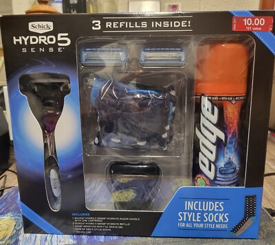 Schick Hydro 5 Sense Razor Gift Set Kit W/Refills, Gel, Socks & Cap ...