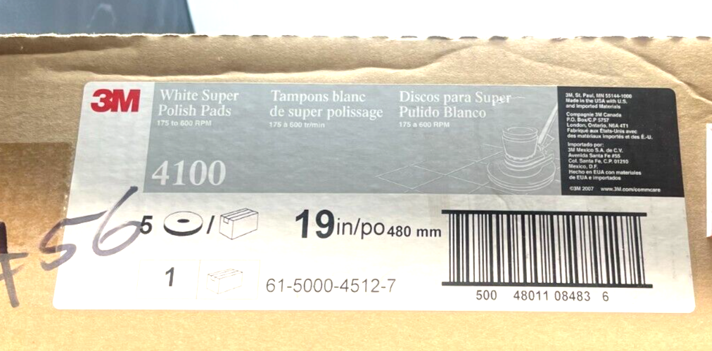 CASE OF 5 3M 175-600RPM WHITE SUPER POLISH PADS 4100 19 IN 61-5000-4512 ...