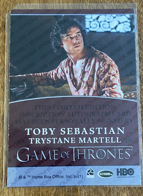 Rittenhouse Game Of Thrones Toby Sebastian Inscription Autographed Card ...