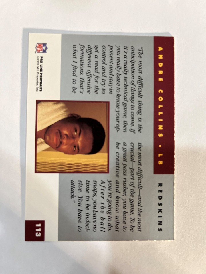 Andre Collins Signed 1991 Pro Line Card #113 Autographed Washington | eBay