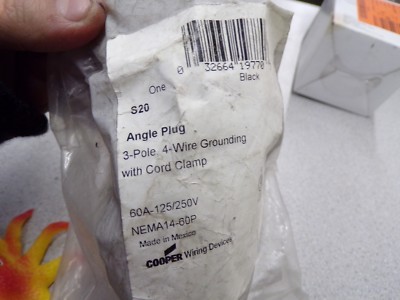 NEW Cooper Angle Plug 3-Pole 4-Wire Grounding with Cord Clamp 6 *FREE ...