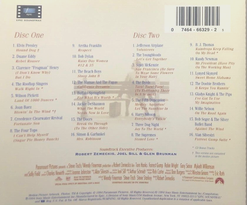 FORREST GUMP, THE SOUNDTRACK - VARIOUS ARTISTS, 2 CD SET, 32 TRACKS ...