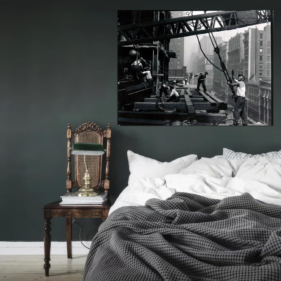 V4093 Construction Builder Worker Man Crane Retro Old BW Decor WALL ...