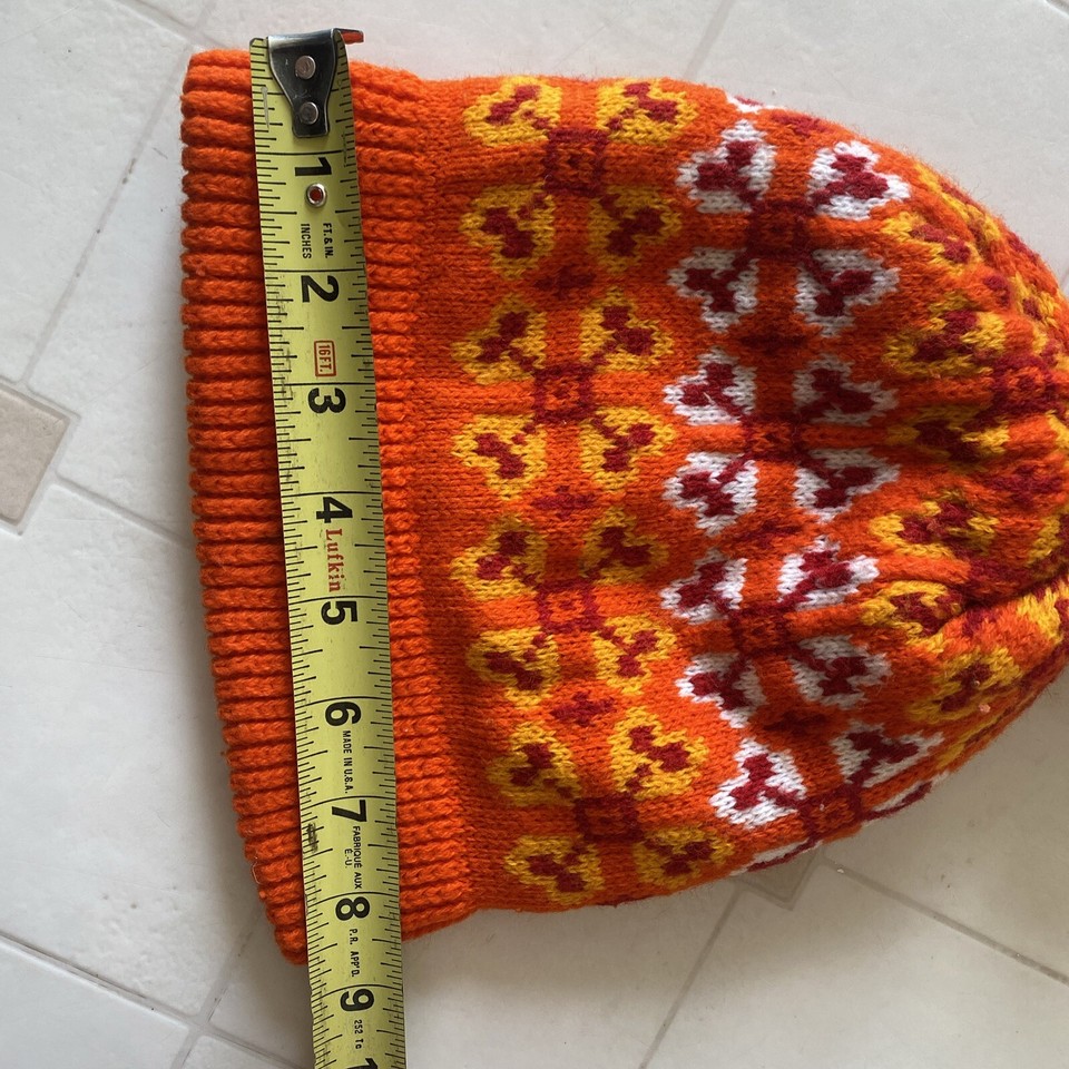 Wigwam Ski Winter Cap Beanie Pom Pom Orange 80’s 90s Vintage Made USA ...