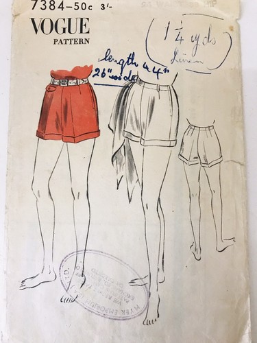Original Vintage 50s Sewing Pattern Shorts Ladies 1951 Vogue Rockabilly ...