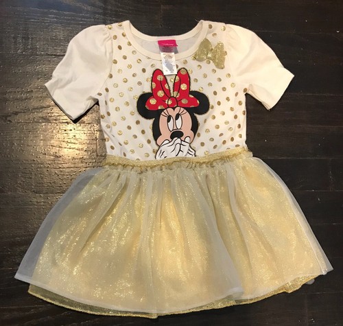Disney kids Minnie Mouse T-shirt tutu dress white gold polka dot 2T ...