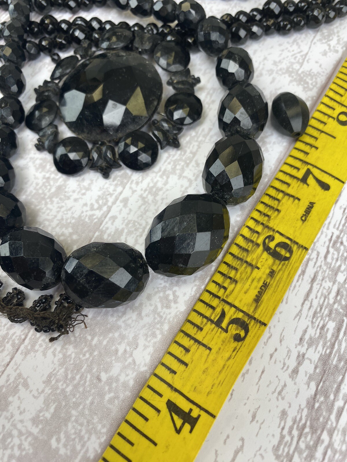Antique black jet, crystal, glass long necklaces bead… - Gem