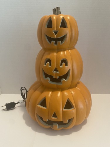 3 Pumpkin Tower Jack-o-lantern Stack Light up Halloween works 14 In ...