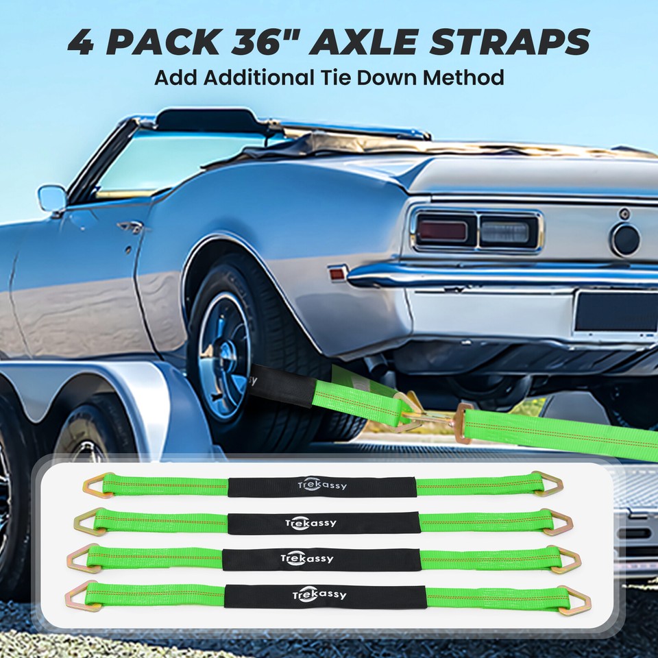 4 Pack Axle Straps Car Trailer Hauler Ratchet Tie Down Straps with Snap ...