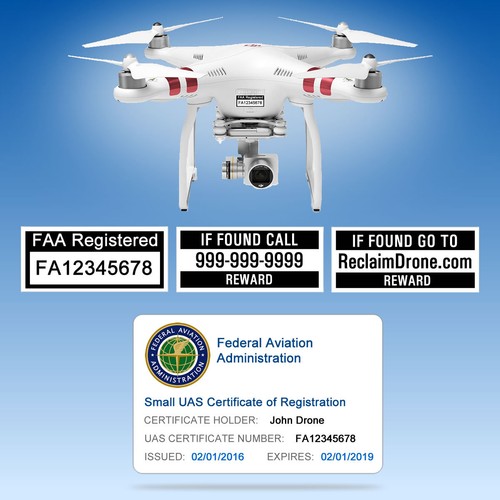 Drone FAA UAS Certificate of Registration ID Card + Label set ...