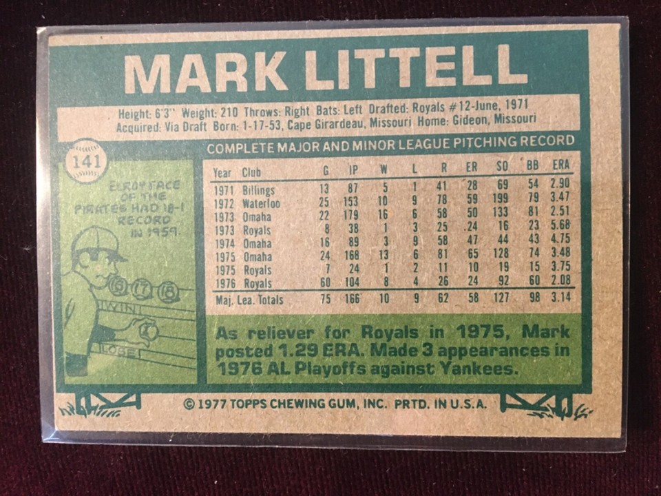 1977 Topps #141 Royals Mark Littell Baseball Card | eBay