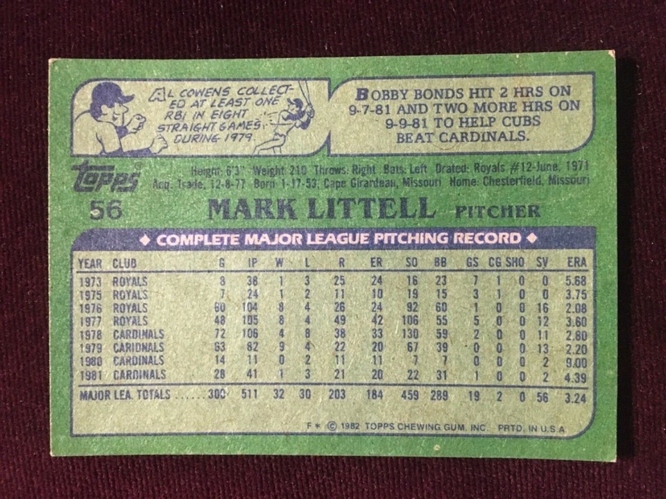 1982 Topps #56 Cardinals Mark Littell Baseball Card | eBay