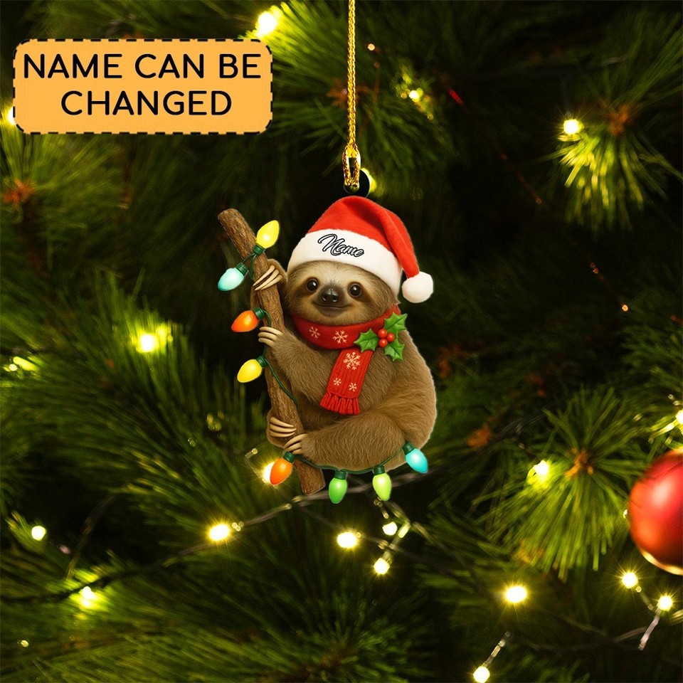 Personalized Sloth Christmas Ornament, Sloth Hanging Ornament, Sloth ...