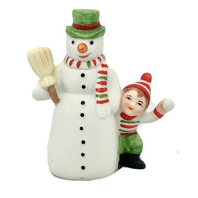 1986 Lefton Colonial Village Brian and Snowman Friend 05829 | eBay