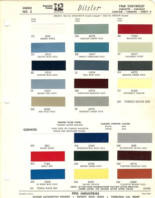 1968 Chevrolet Camaro Corvette Chevelle Corvair Impala SS Nova Paint ...