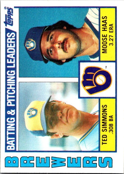 1984 Topps #726 Brewers Leaders / Checklist (Ted Simmons / Moose Haas ...