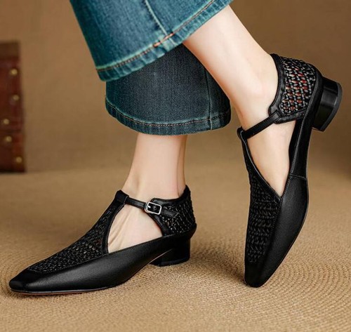 Sweet Women Pointy TOe Hollow Out Buckle Strap Low Heels Shoes OL ...