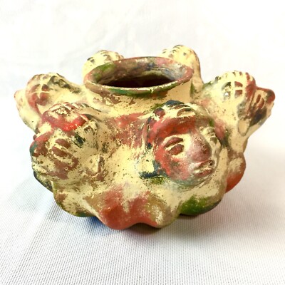 Hecho De Mexico Art Pottery Aztec Terracotta Heads Faces Clay Planter ...