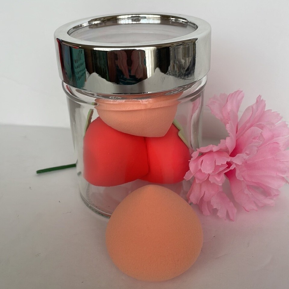 4 Piece Makeup Applicator Sponge Set in Decorative Glass Jar | eBay