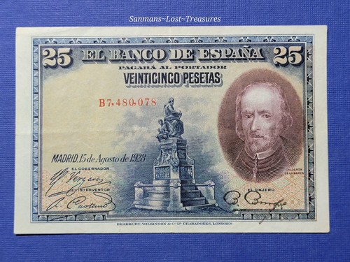 1928 SPAIN 25 PESETAS P-74b XF Pedro Calderon De la Baca Spanish ...
