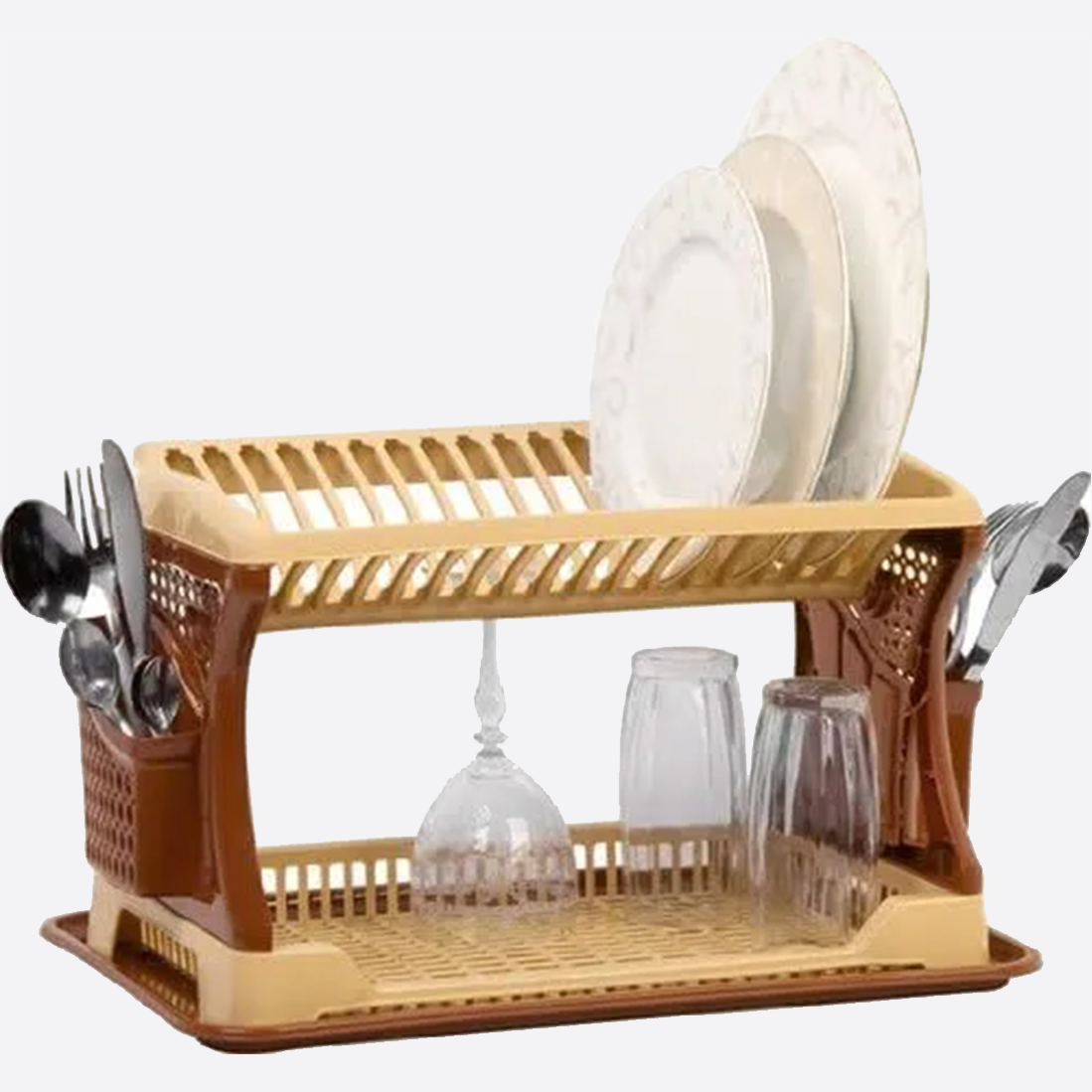 2 Tier Dish Drainer Rack with Drip Tray Cutlery Plate Rack Kitchen Sink ...