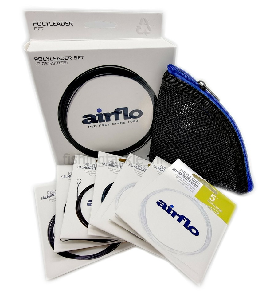 Airflo Polyleader Set 7 Leaders + Wallet Salmon Trout 5ft 10ft Fly ...