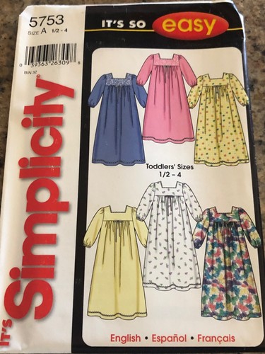 🌼 SIMPLICITY #5753-INFANT & TODDLER GIRLS SQUARE NECK NIGHTGOWN PATTERN ...