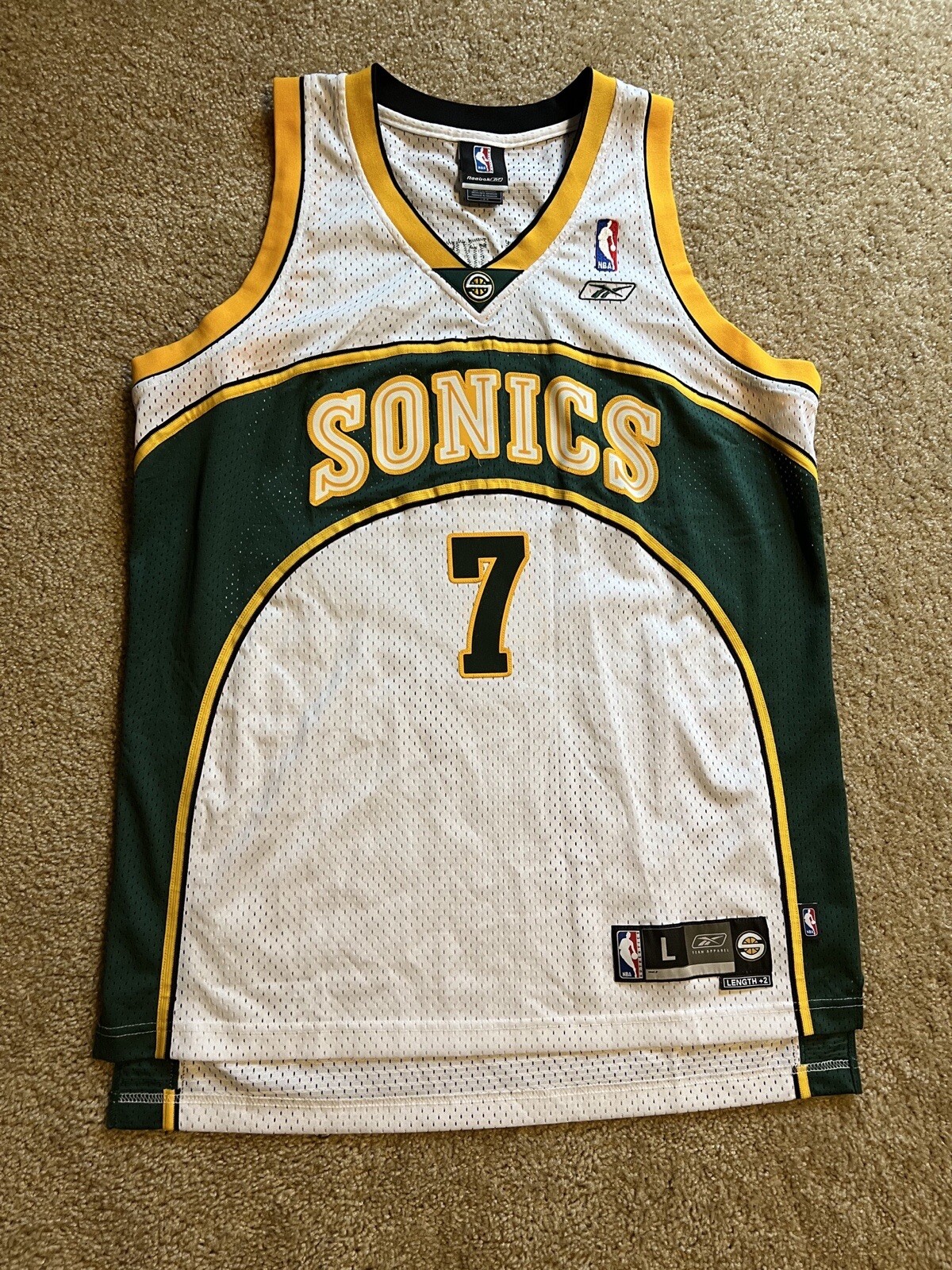 REEBOK Rashard Lewis #7 Seattle Sonics SuperSonics White NBA Jersey ...