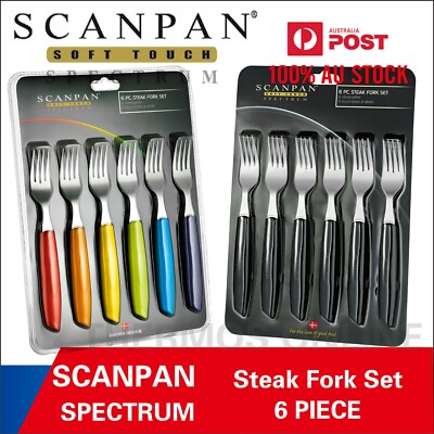 New SCANPAN SPECTRUM 6pc FORK/ SPOON/ STEAK KNIFE Set, Black/ Coloured ...