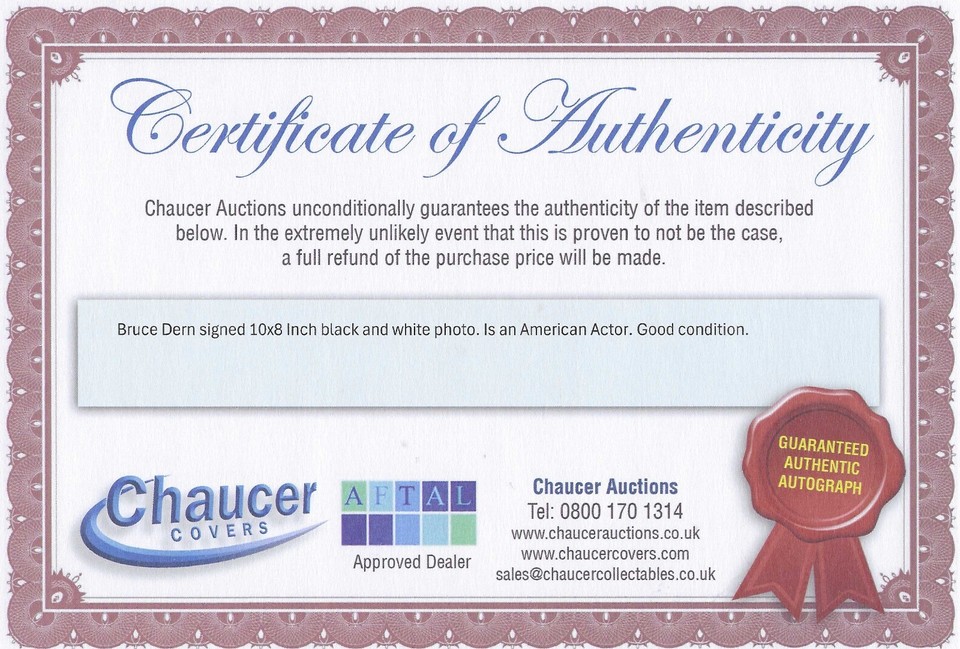 BRUCE DERN Signed The Hateful Eight, The Great Gatsby Hang 'Em High ...