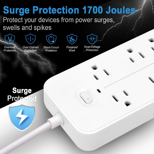 US Power Strip 6 AC Outlets 10A 110v 220v 3 USB Ports Sockets 1 TYPE-C ...
