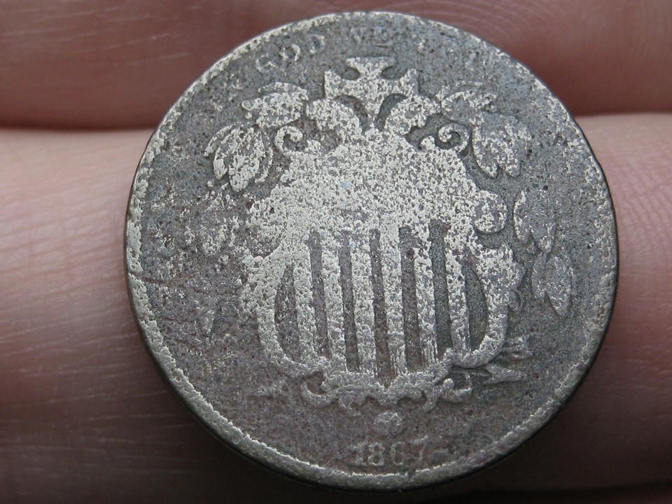 1867 Shield Nickel 5 Cent Piece- No Rays, Without Rays- Slightly Off ...