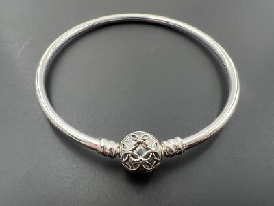 PANDORA MOMENTS 925 STERLING SILVER PATTERN OF LOVE BANGLE BRACELET 7.5 ...