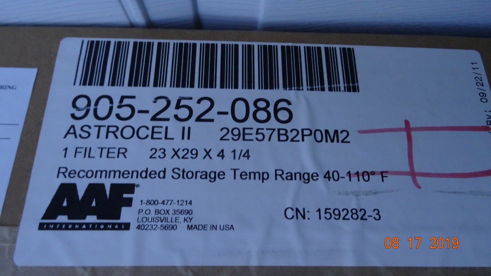 ASTROCEL II CLEAN ROOM AIR FILTER 29E57B2P0M2 23 X 29 X 4 1/4 H | eBay
