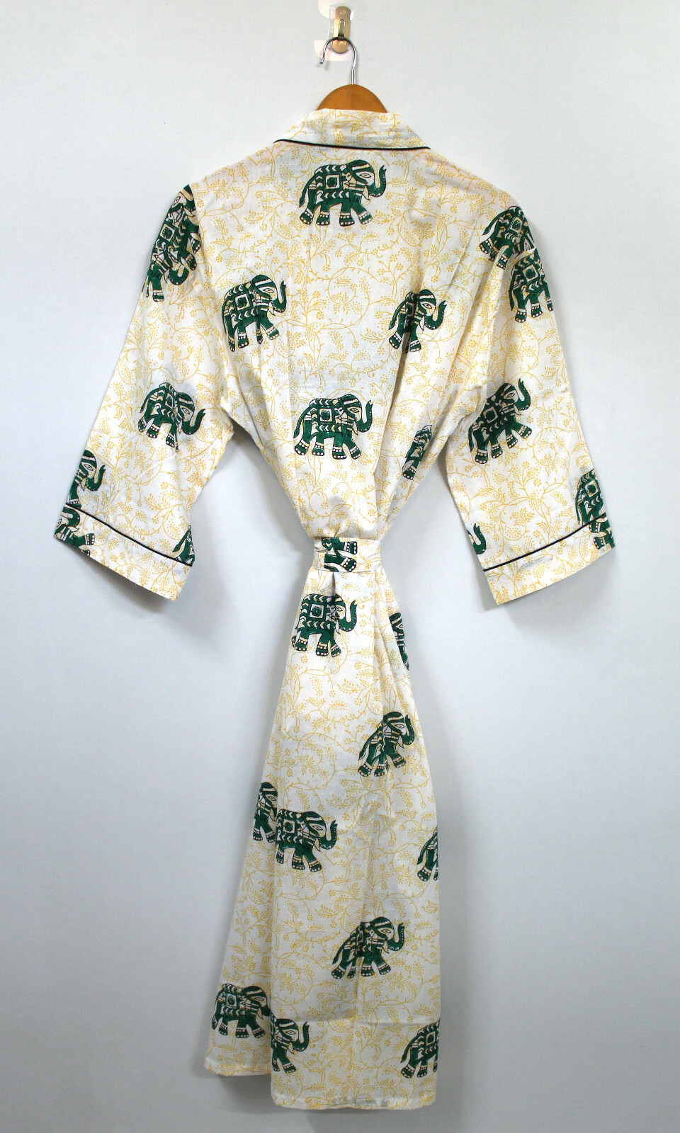Dressing Gown Beach Robe Elephant Printed Long Kimono Bathrobe Cotton ...