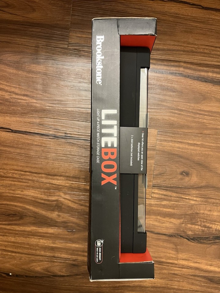 Brookstone LiteBox LED Watch Storage Case Clear Lid Lights When Opened ...