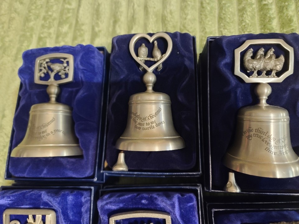 Crown & Rose 12 Days of Christmas Pewter Bells Complete Set In Original ...