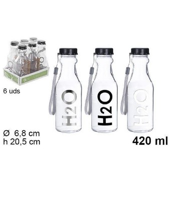 Set 6 Pz Bottiglia D'acqua H2o Vetro Trasparente 420ml Borraccia Laccetto 109286 | eBay