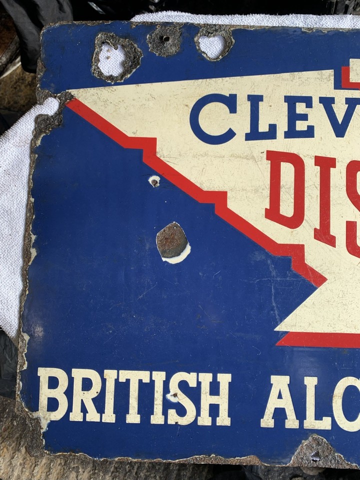 VINTAGE CLEVELAND DISCOL ENAMEL GARAGE SIGN DOUBLE SIDED ORIGINAL | eBay UK