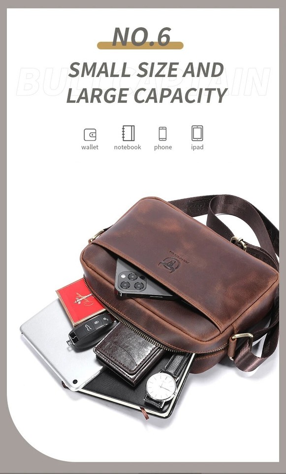 Bullcaptain Leather Men Shoulder Crossbody Bag Retro Travel Business ...