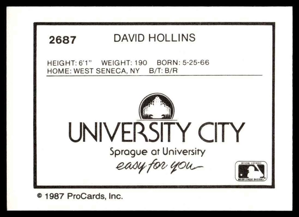 1987 ProCards David Hollins Spokane Indians #2687 | eBay