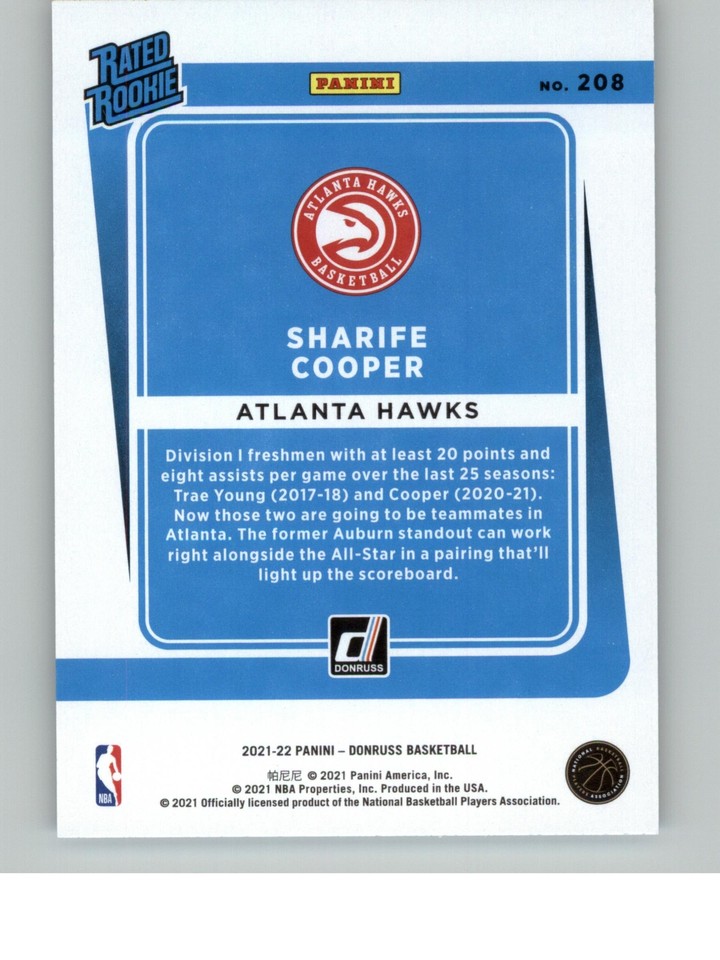2021 Donruss Sharife Cooper 208 Rookie Card RC Atlanta Hawks | eBay