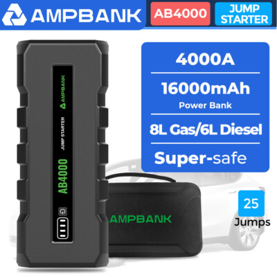 AMPBANK 4000A Car Jump Starter 12V Power Bank for Up to 8L Gas/6L ...