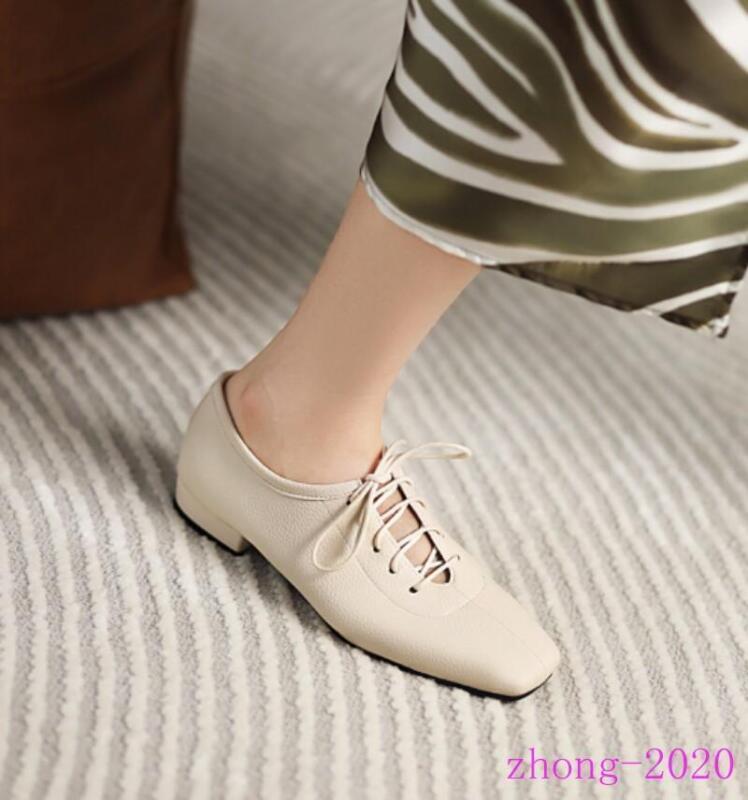 Women's Faux Leather Low Heels Square Toe Lace Up Loafers Casual Dress ...