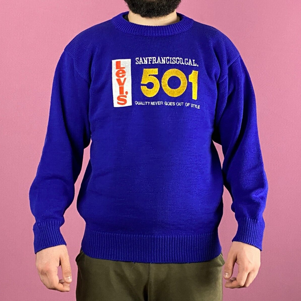 RARE 50s Levis 501 Vintage Men's Embroidered Logo Kni… - Gem