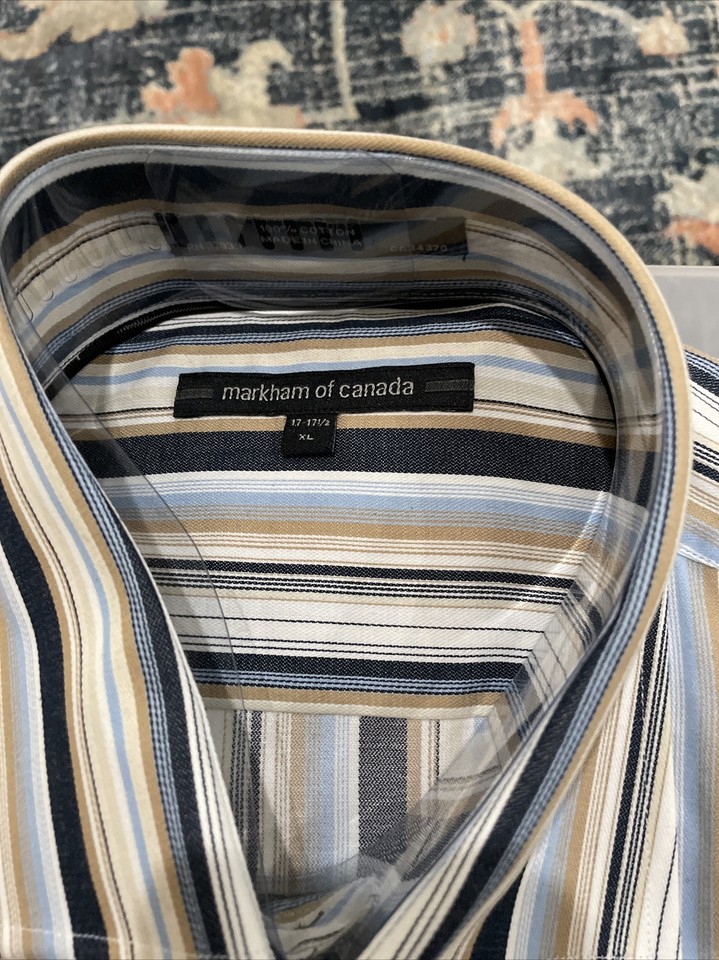 MARKHAM OF CANADA MENS LONG SLEEVE BUTTON DOWN SIZE XL 17-17.5 Blue | eBay