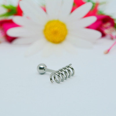 1 pc 16g silver spring barbell piercing earrings stud tragus | eBay ...